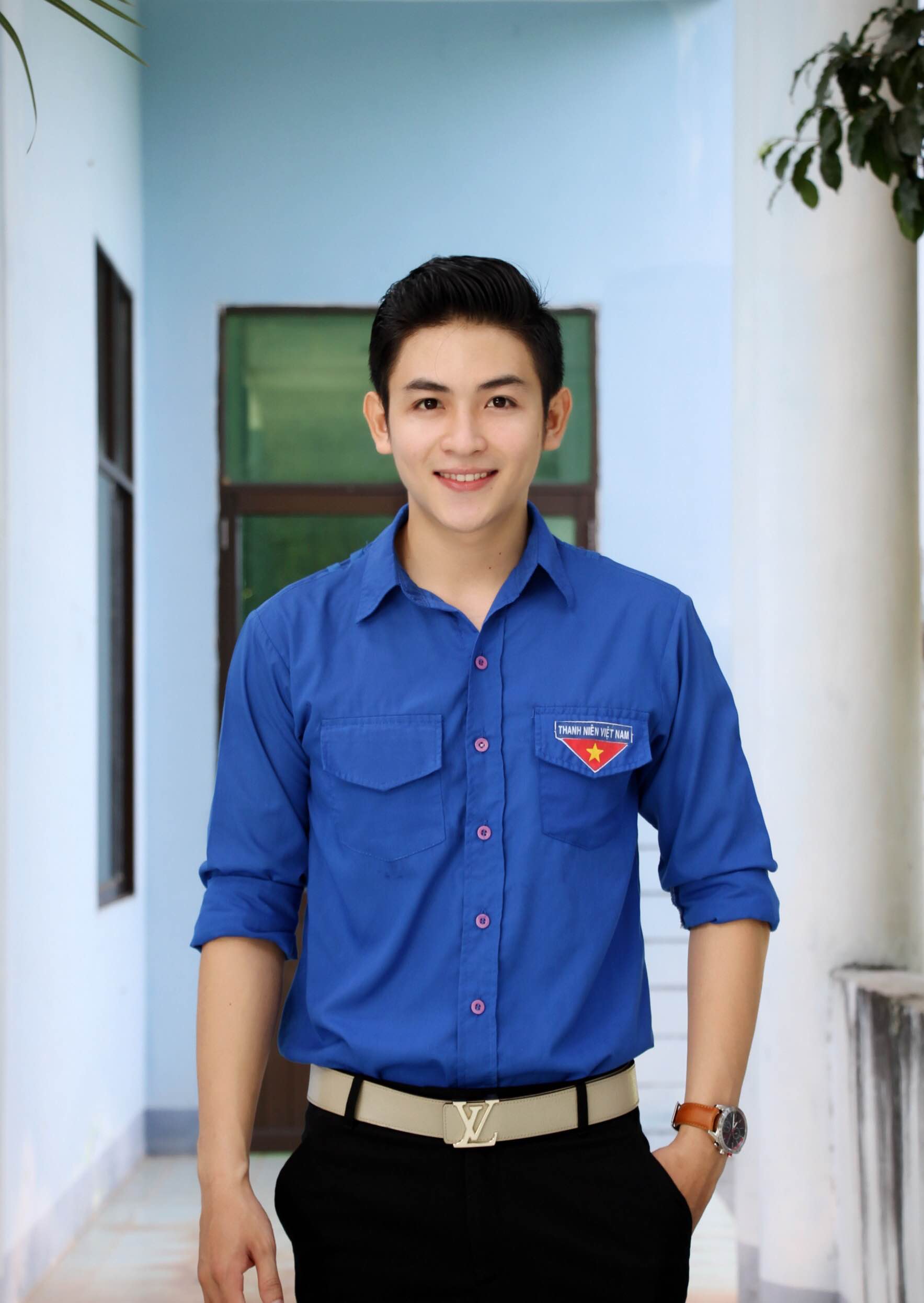 Áo đoàn viên màu xanh nam nữ HDT001008